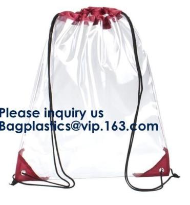 China PVC Drawstring Bag Backpack With Solid Bottom Promotional Custom 210D Transparent PVC Clear Drawstring Backpack Bags for sale