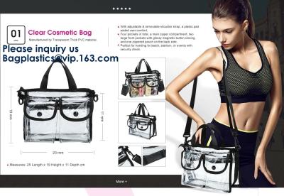 China Clear PVC Makeup Cosmetic Bag With Extra 2 Front Magnet Pockets And Zipper Bag,Cosmetic Portable Toiletry Makeup Bag for sale