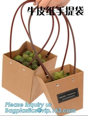 China Recycled Fashion Design Flat Paper Handle Kraft Gift Bag Flower Carrier Bag,Flower carrier bag kraft paper flower carrie for sale