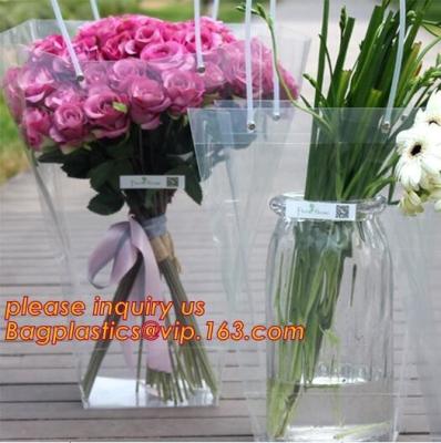 China Customized PP plastic transparent flower carry bags with hanging,Eco-friendly Recyclable flower bag transparent pp bag f for sale