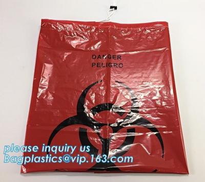 China Cheap Medical Drawstring Biohazard Waste Bags, HDPE/LDPE drawstring type biohazard waste garbage bag, DRAWTAPE BAGS PAC for sale