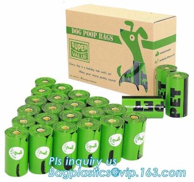 China Biodegradable Green Dog Poop Bag Bulk  with Free Baggie Bone Dispener, HDPE+D2W/EPI/Cornstarch to make the bags Biodegra for sale