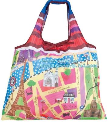 China Custom good quality smart portable polyester reusable folding shopping bag，210T polyester drawstring bag/drawstring back for sale