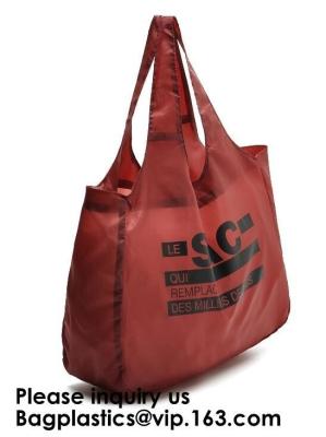 China Custom Eco-friendly Durable Foldable Polyester Handle Bag Pocket Folding Nylon Shopping Bag Eco-friendly Durable Foldabl for sale