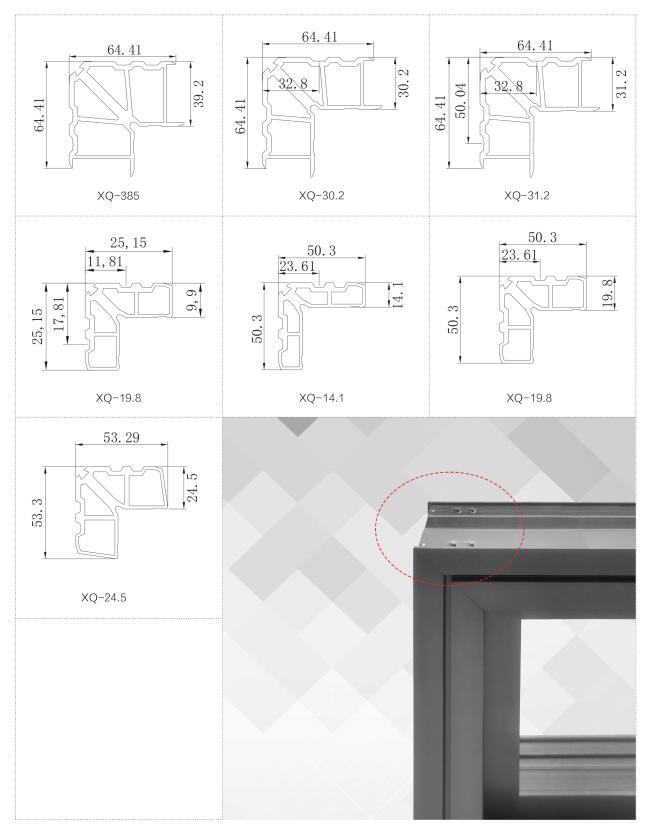 Technical diagram of aluminum corner joint parameters