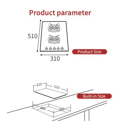 China Household Construido en Cooker Hob 2 Quemador de mesa de vidrio Top hierro fundido Construido en gas cocinas en venta