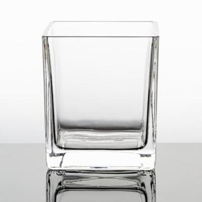 China 4x4 Inch Pressed Decorative Square Glass Vases Crystal Clear Glass Centerpiece for sale