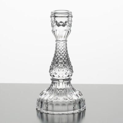 Cina Il chiaro vetro Crystal Taper Candlestick Holders Diamond della depressione modella a 6,5 pollici in vendita