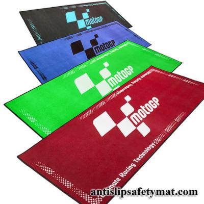 China Tpr Pvc Bike Trainer Mats Indoor Motorcycle Logo Rug With 1.5mm Backing for sale