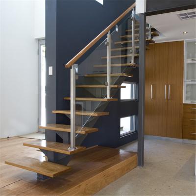 China ACE Modern High Quality Wood Glass Railing Indoor Straight Staircase for sale