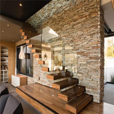 China Invisible Stringer Indoor Use Straight Staircase with Tempered Glass Railing for sale