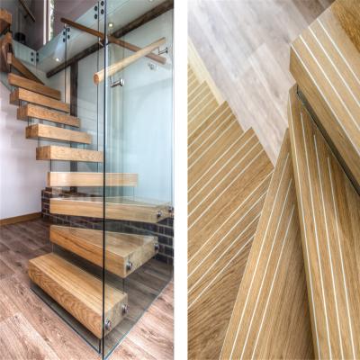 China Invisible Stringer Indoor Use Wood Treads Steps Floating Straight Staircase for sale