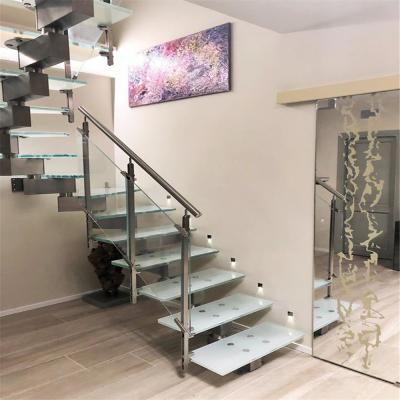 China Center Stringer Stainless Steel Railing Balustrade Wood Straight Staircase for sale