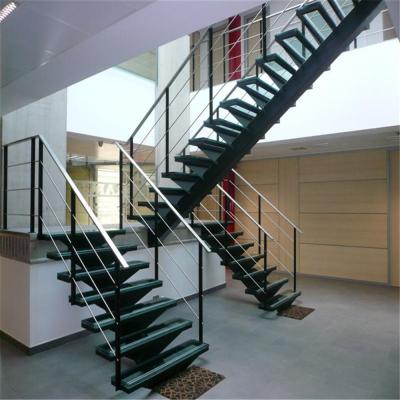 China straight internal staircase with glass railing wood steps design for sale