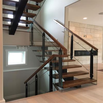 China Hard wooden steps staircase design with steel stairs balustrade for sale