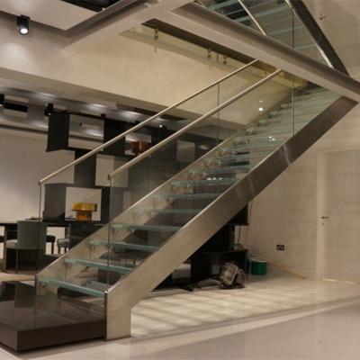 China First floor stairs design with double beam glass balustrade design for sale