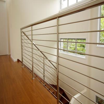 China Stainless steel stair balustrade with wooden handrail solid rod design for sale