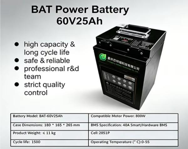 Quality 60V 25Ah Lithium Ion Battery Pack, 1500 Cycles 11kg Lightweight Battery for 2-Wheel Electric Scooter E-Bike 800W Motor for sale
