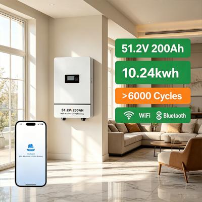 China 10.24kWh 6000 Cycles Wall Mounted LiFePO4 Home Battery for Solar ESS for sale