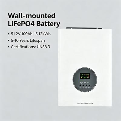 China 5.12kWh LiFePO4 Lithium Battery with 5kW Load Capacity and Long Cycle Life for Solar Storage Systems for sale