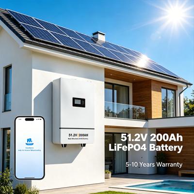 China 51.2V 200Ah 10.24kWh Stackable Wall-mounted LiFePO4 Solar Battery Pack with 5-10 Year Cycle Life for sale