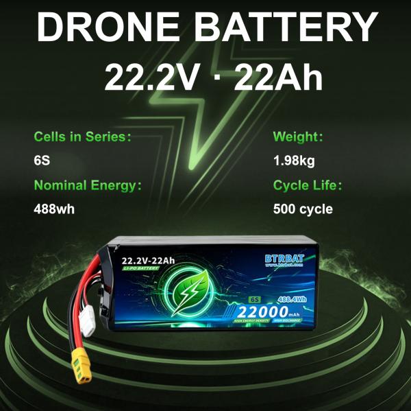 Quality High Capacity Solid State Lithium Ion Battery Pack 22.2V 22Ah 488Wh High Weight Energy Density Rechargeable Lithium Battery Direct Factory Supply For UAV Robot Industrial Mobile Power Stable for sale