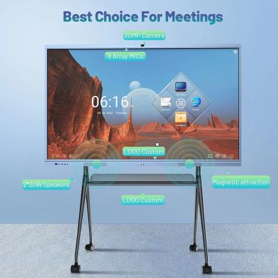 China Smart 55 Inch Interactive Whiteboard I5 4+128G 20 Point IR Touch Dual System 4K UHD 1200mp Camera for sale
