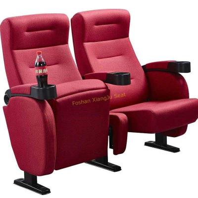 China Fire Resistant Red Fabric Folding Movie Theater Chairs Tip Up By Gravity for sale