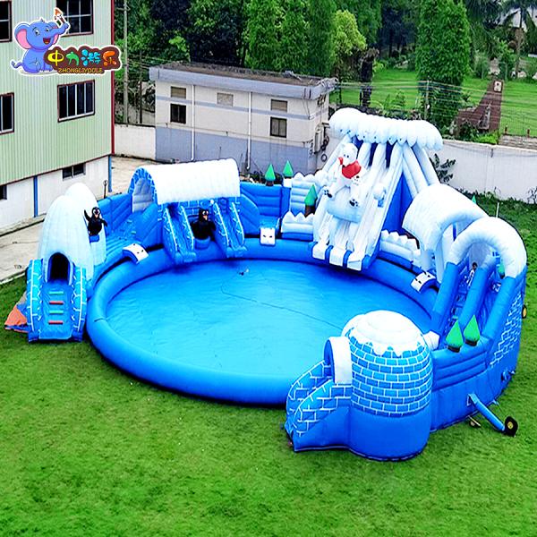 Quality 0.5mm PVC Inflatable Floating Jumping Castle Pool Slide Waterpark Interactive for sale