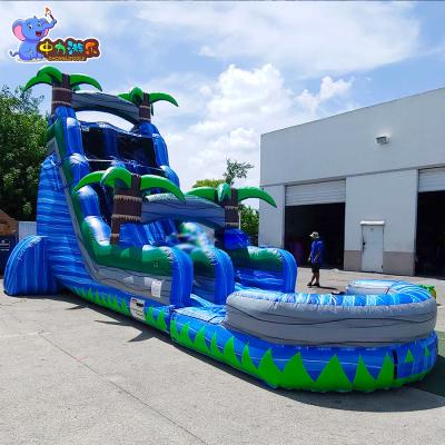 China Home Use Inflatable Water Slide Inflatable Blue Water Slide With Pool for sale