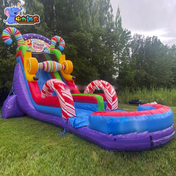 Quality Home Use Inflatable Water Slide Inflatable Blue Water Slide With Pool for sale