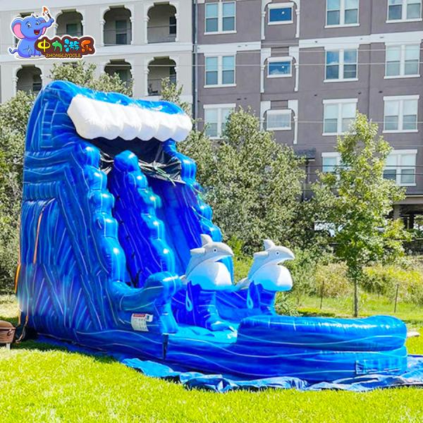 Quality Home Use Inflatable Water Slide Inflatable Blue Water Slide With Pool for sale