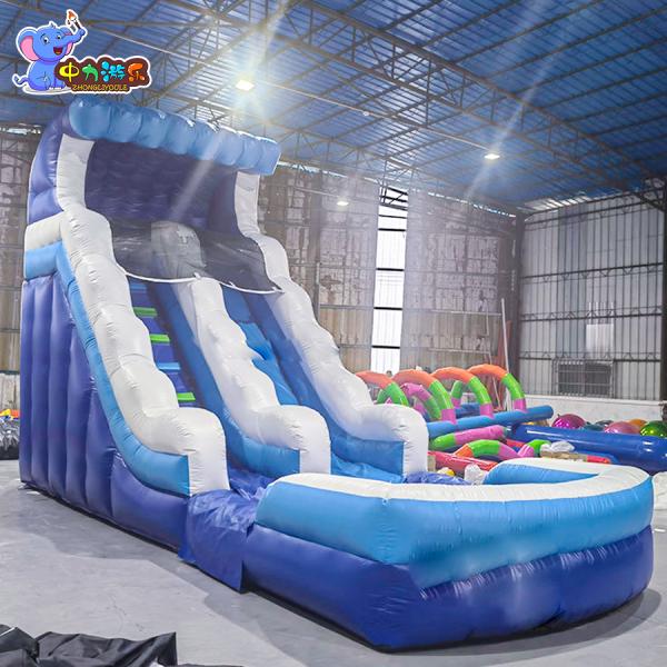 Quality Home Use Inflatable Water Slide Inflatable Blue Water Slide With Pool for sale