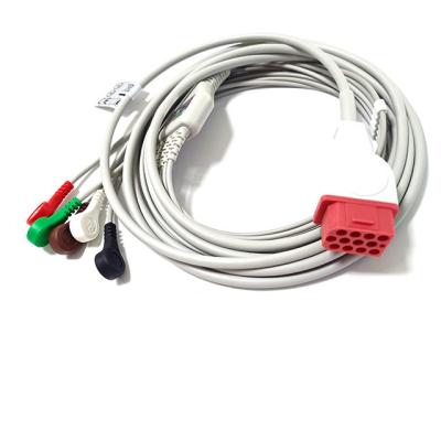 China Bionet Compatible Direct Connect ECG Cable Red Connector 12pin Snap Clip Types for sale