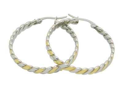 China Two Tone Women's Stainless Steel Earrings Flat Thin Corn Mixed Link Circle for sale