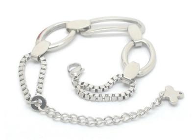 China Silver Plated Stainless Steel Bangle Bracelets With Flat Oval Circle Charms for sale