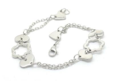 China Extended Stainless Steel Chain Bracelet With Cut - Out Love Heart / Flower for sale