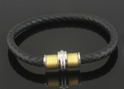 China Mens Leather Stainless Steel Bracelets With Rotating Threaded Buckle for sale