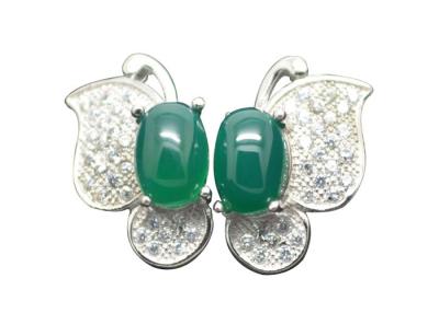 China Rhodium Plated Sterling Silver Butterfly Earrings With Green Carnelian for sale