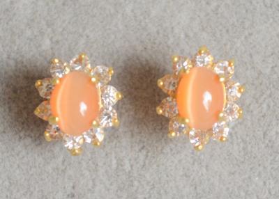 China 18K Gold Plated 925 Sterling Silver Earrings With Orange Cat Eye Stone for sale