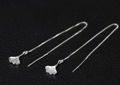 China Female Sterling Silver Long Earrings In Ginkgo Shape For Daily Decoration for sale