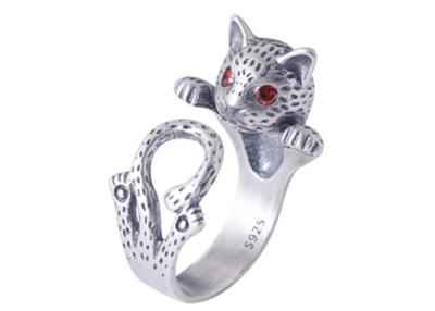 China Retro Silver Leopard Ring For Women , Zircon Cute Sterling Silver Rings for sale