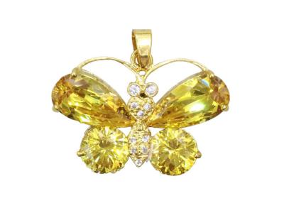 China Yellow Zircon Sterling Silver Butterfly Pendant , Handmade Unique Silver Pendant for sale