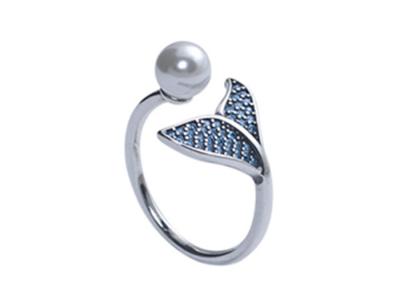 China S925 Silver Mermaid Tail Ring Female Beads Opening Adjustable Diamond Fashion Ring for sale