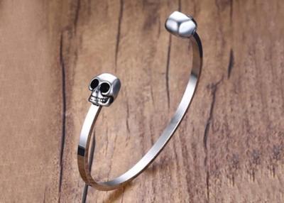 China Customized High Polished Brand Stainless Steel Skull Bracelets Wide Cuff Open Bangle Bracelet for sale