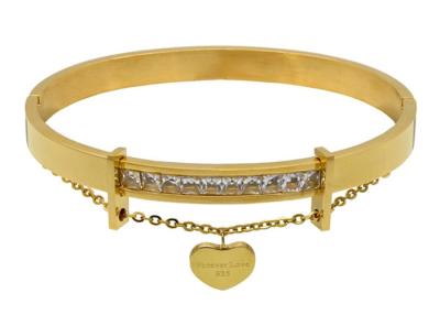 China Fashionable Zircon Lover Forever Stainless Steel Bracelet With Charm Heart Pendant for sale