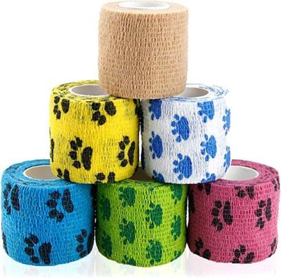 China Animal Self-Adhesive Nonwoven Elastic Dog Paw Bandage Vetraps Cohesive Bandage Colored Non-Woven Elastic Self-Adhesive Sports Bandage Vet Wrap for sale