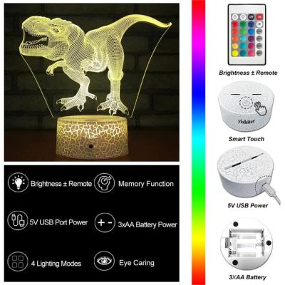 China USB Portable 3D Lamp Illusion Dinosaur Multipurpose For Girls Boys for sale