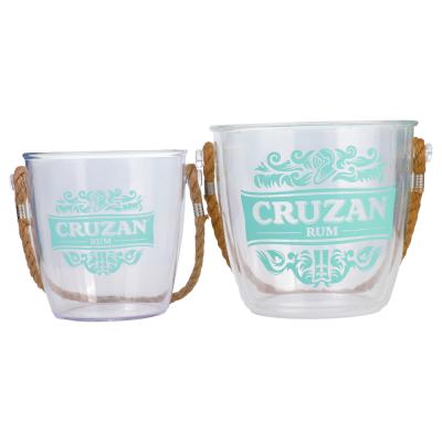 China Clear Plastic Ice Bucket Acrylic 2L Capacity Double Layer Beverage Tub For Champagne for sale