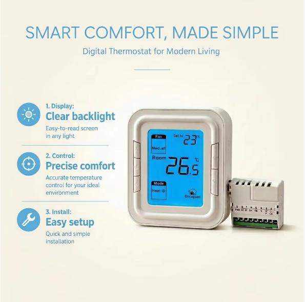 Quality Auto Fan Speed Air Conditioner Controller HVAC Thermostat Panel with LCD Display for sale